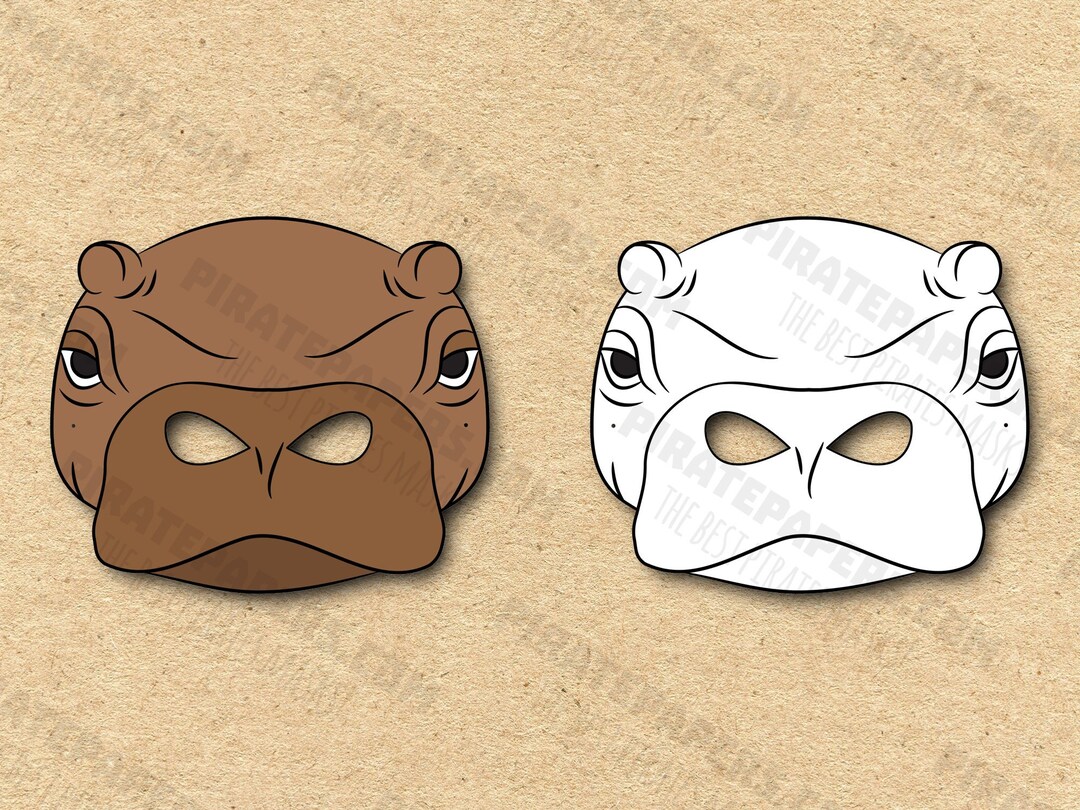 Hippo Masks Printable Color + Coloring, Paper DIY for Kids and Adults ...