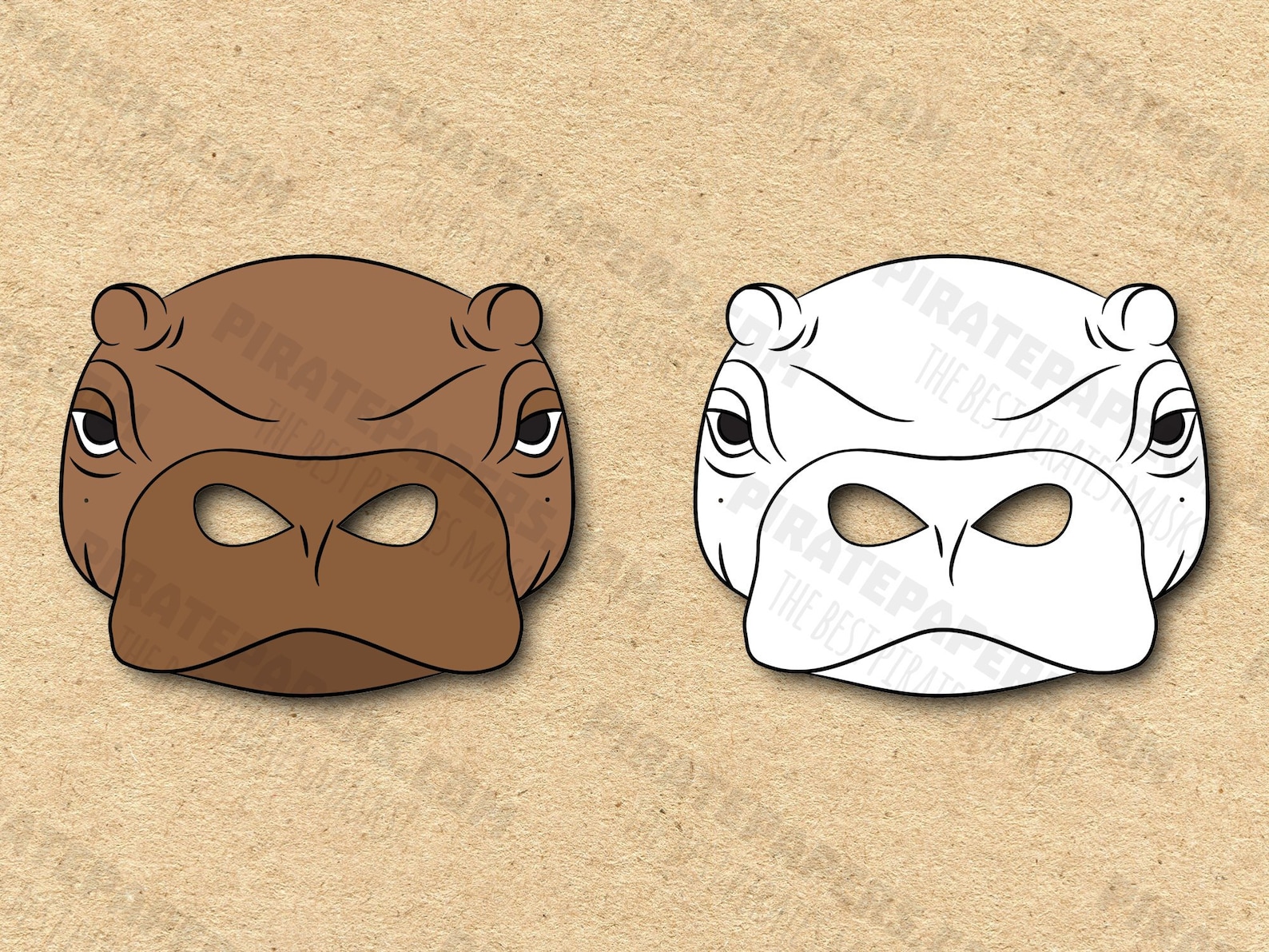 Hippo Masks Printable Color Coloring, Paper DIY for Kids and Adults ...