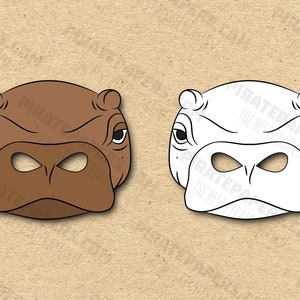 Hippo Masks Printable Color + Coloring, Paper DIY for Kids and Adults ...