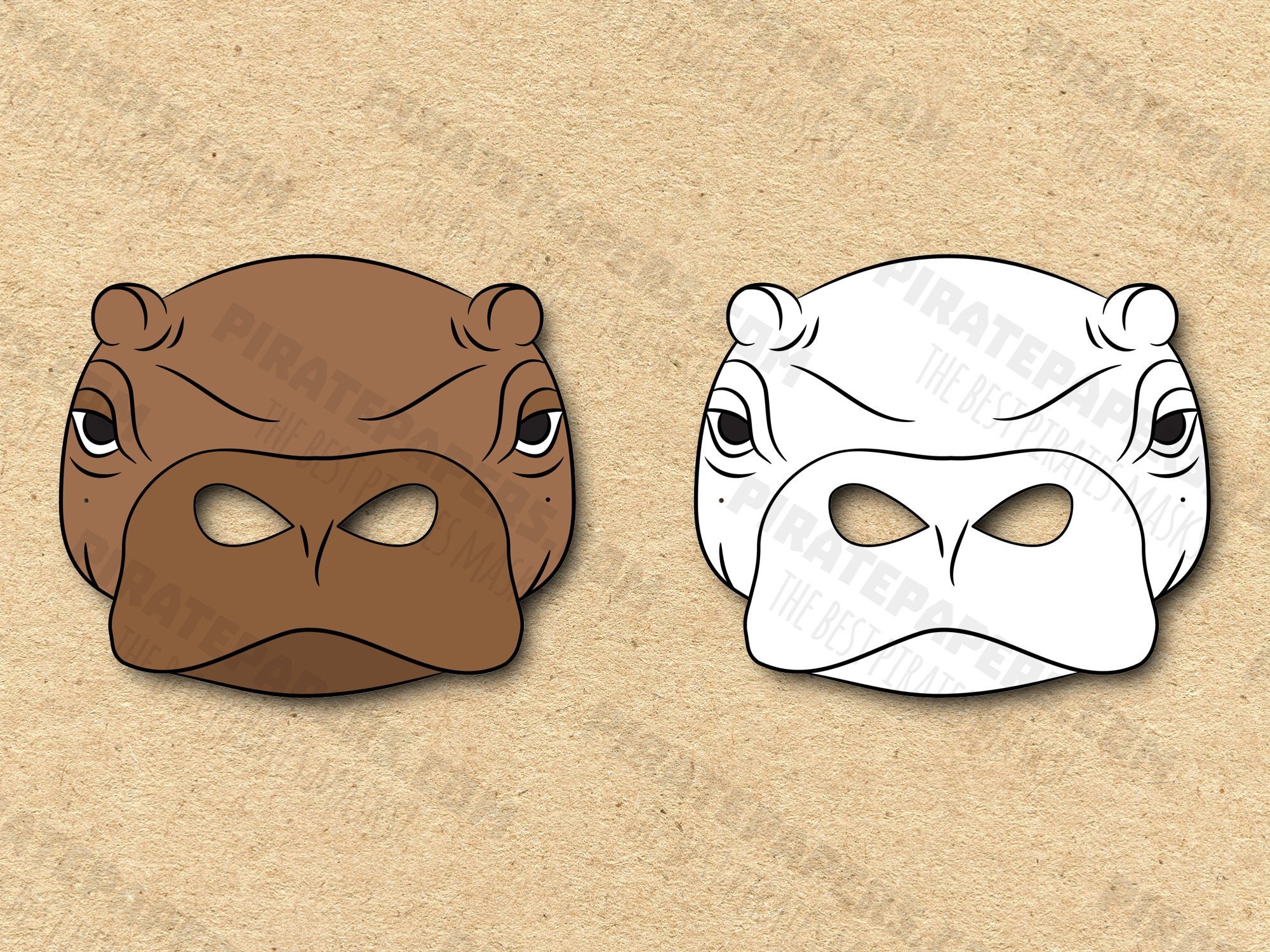 Hippo Masks Printable Color Coloring, Paper DIY for Kids and Adults ...