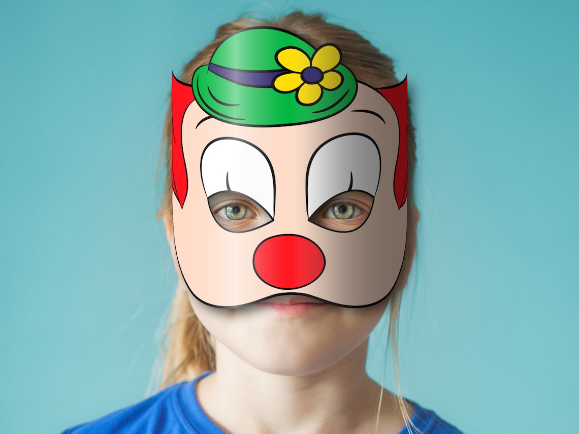 Сircus Clown Mask Printable Paper DIY for Kids and Adults. - Etsy