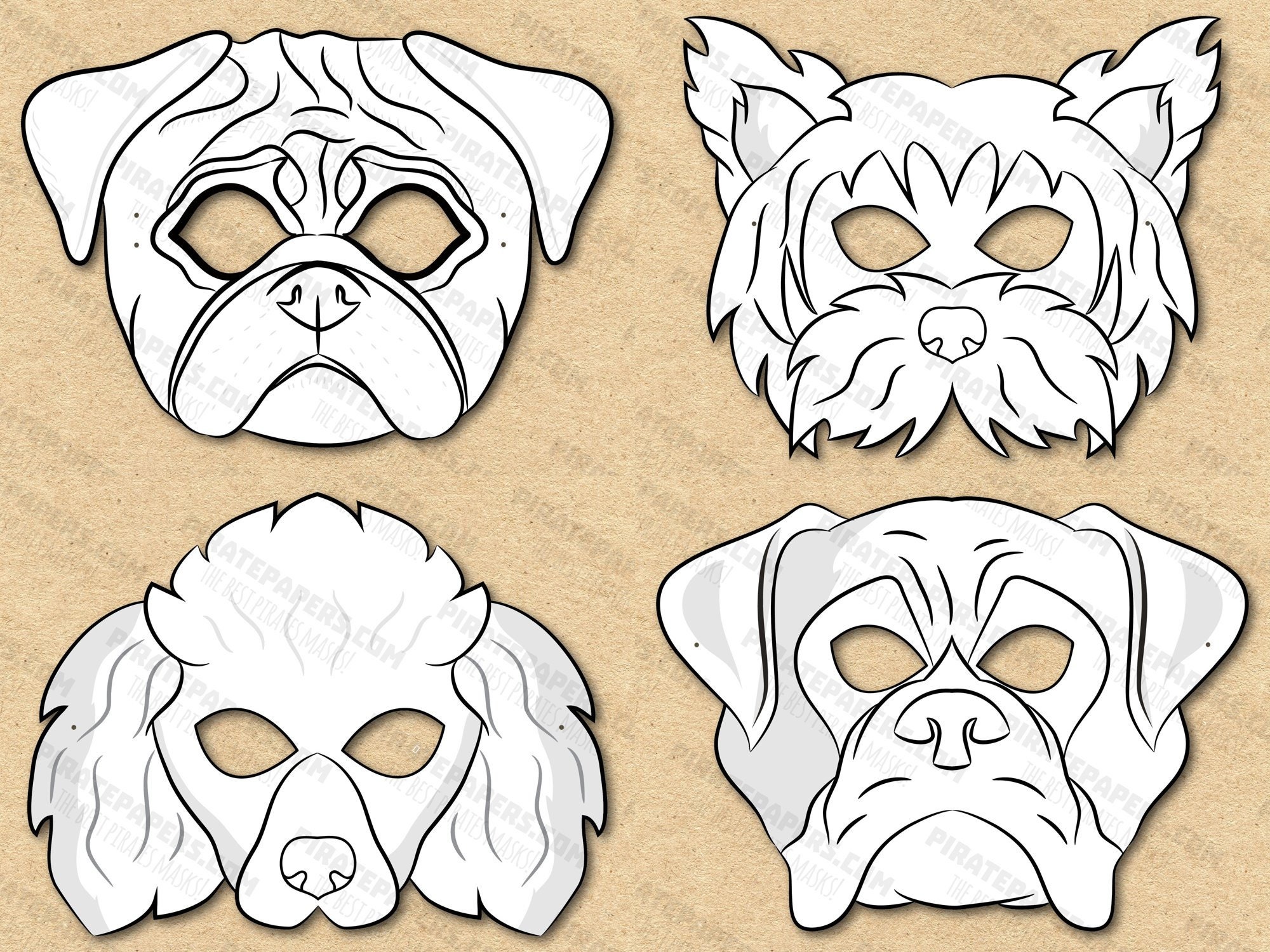 Dog Breeds 2 Masks Printable Coloring, Yorkshire Terrier Dog, Poodle ...