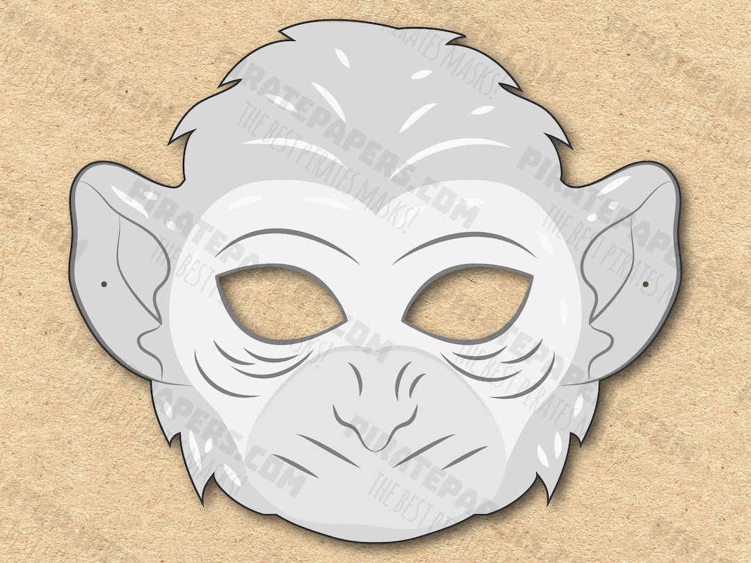Monkey Mask Printable Coloring, Paper DIY for Kids and Adults. PDF ...