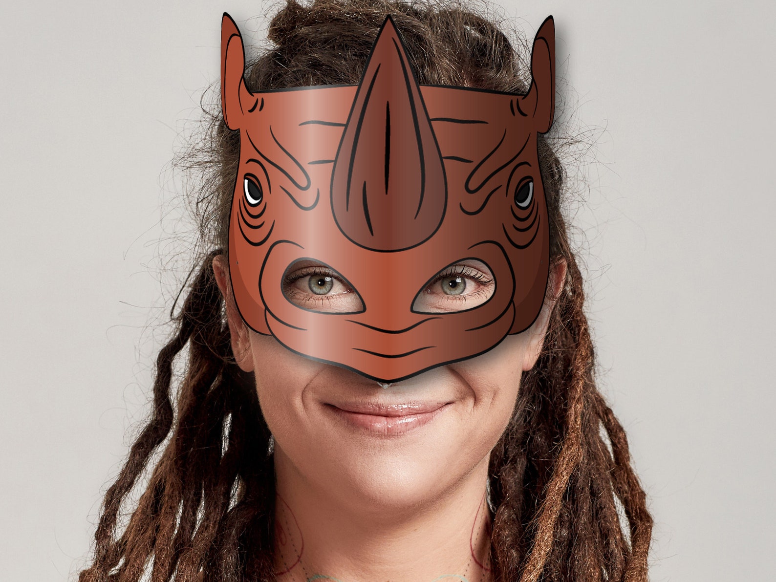 Rhino Mask Printable, Paper DIY for Kids and Adults. PDF Template ...