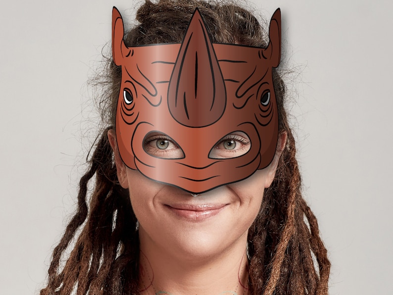 Rhino Mask Printable, Paper DIY for Kids and Adults. PDF Template ...