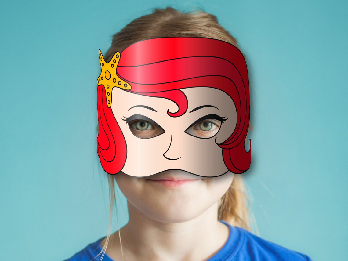 Little Mermaid Mask Printable, Paper DIY for Kids and Adults. PDF ...