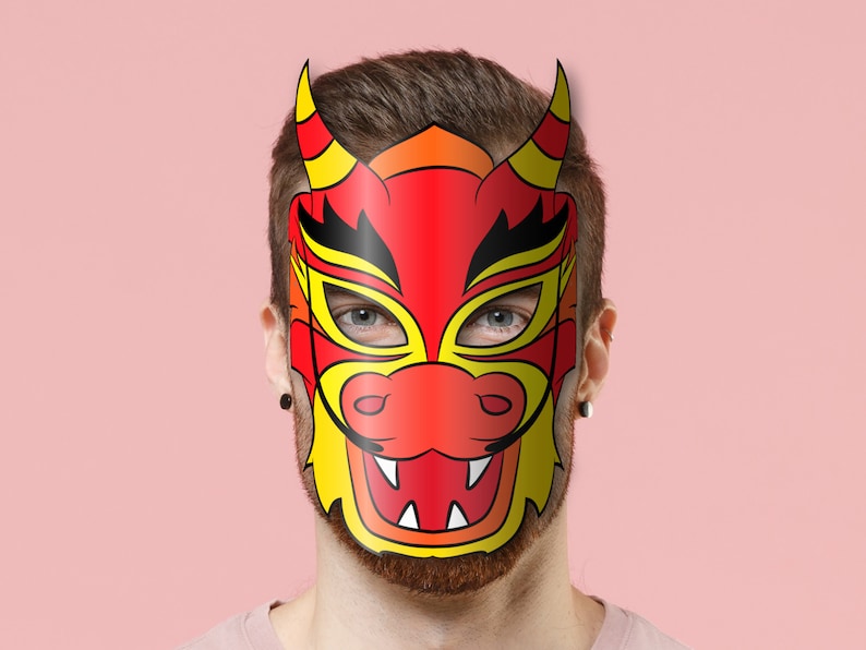 Chinese Dragon Masks Printable Color + Coloring, Paper DIY for Kids and ...