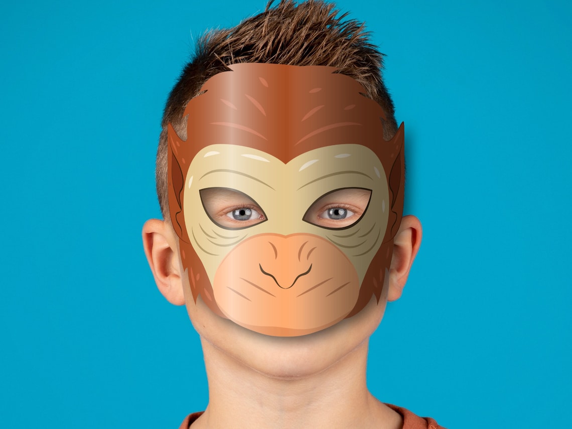 Monkey Masks Printable Color Coloring, Paper DIY for Kids and Adults ...