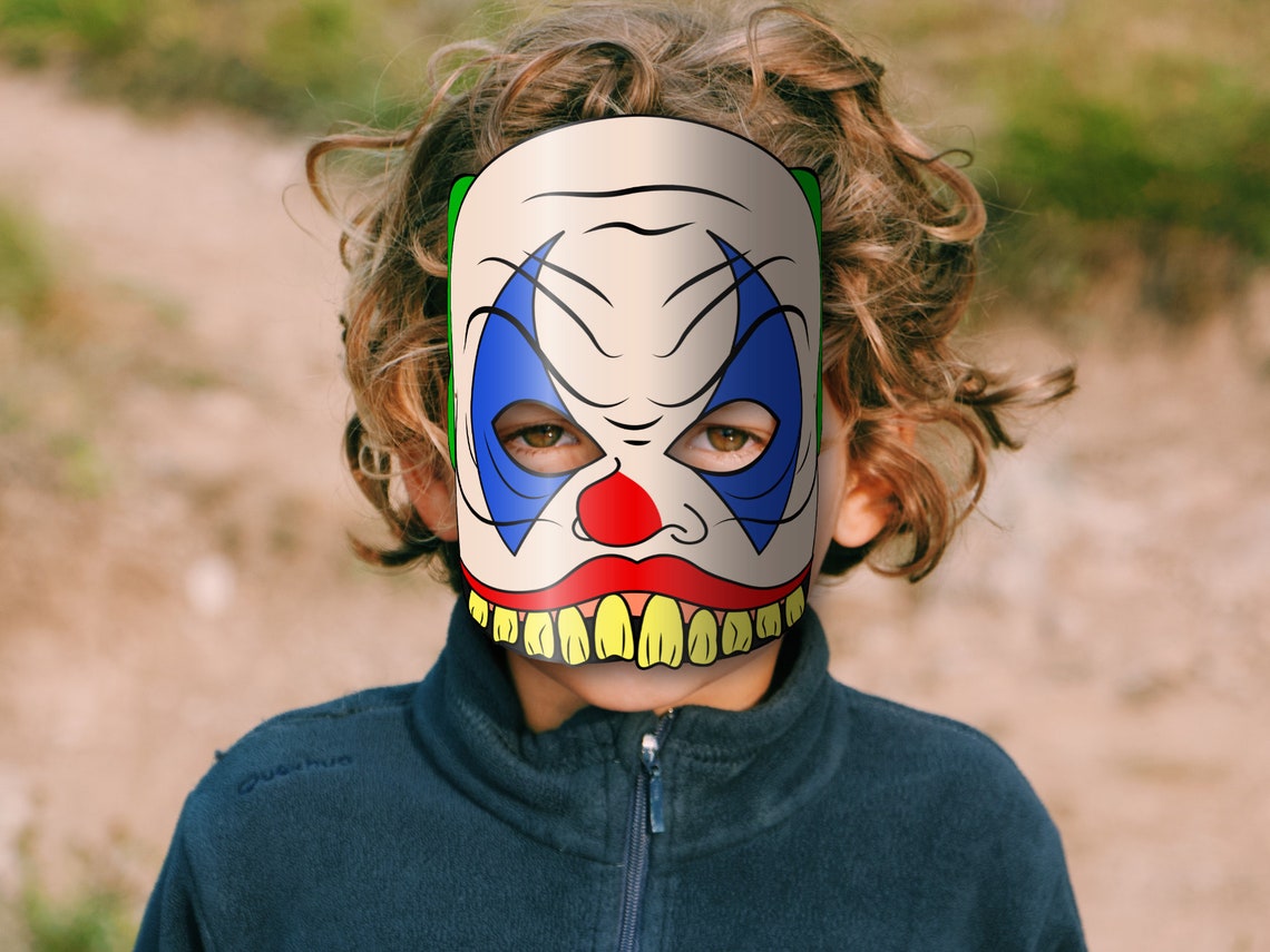 Scary Clown Mask Printable, Paper DIY for Kids and Adults. PDF Template ...