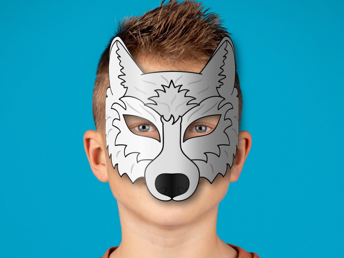 White Wolf Mask Printable, Paper DIY for Kids and Adults. PDF Template ...