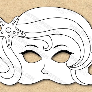 Little Mermaid Masks Printable Color + Coloring, Paper DIY for Kids and ...