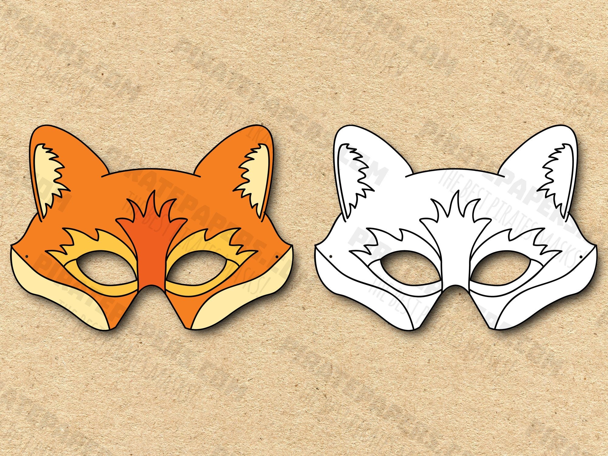 Fox Masks Printable Color Coloring, Paper DIY for Kids and Adults. PDF ...
