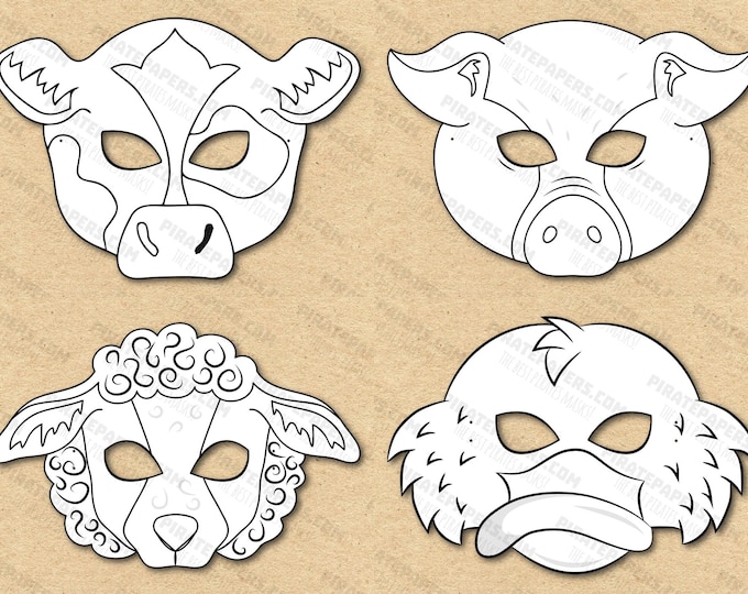 Barnyard Animals Printable Coloring Masks, Farm Animal Mask, Animal ...