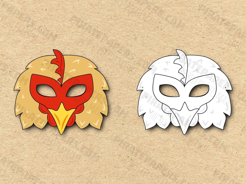 Chicken Masks Printable Color + Coloring, Hen Masks, Paper DIY for Kids ...