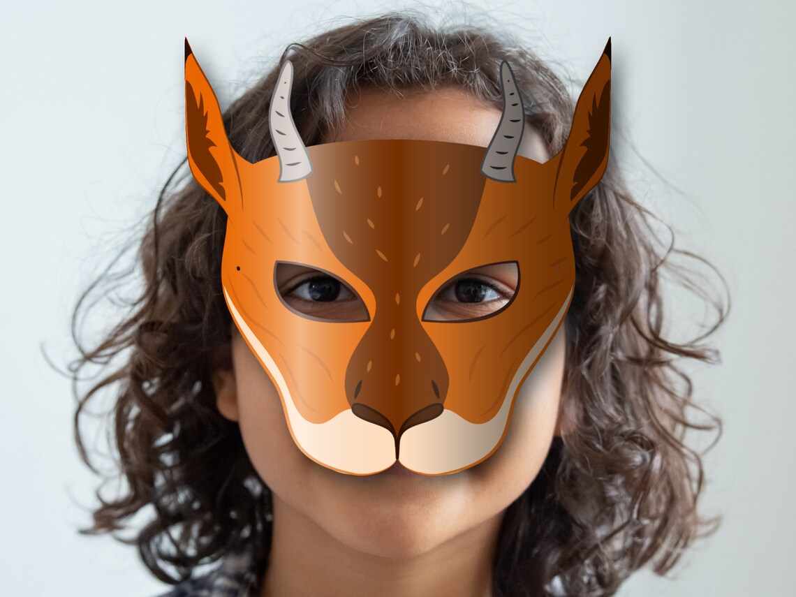 Antelope Mask Printable, Paper DIY for Kids and Adults. PDF Template ...