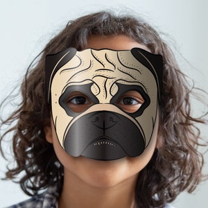 Pug Mask Printable, Paper DIY for Kids and Adults. PDF Template ...