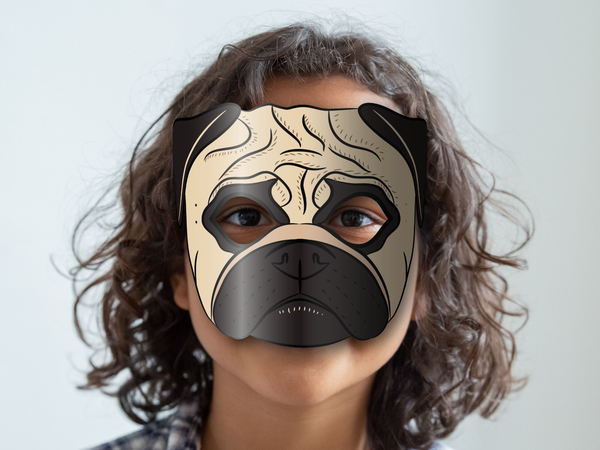 Pug Mask Printable, Paper DIY for Kids and Adults. PDF Template ...