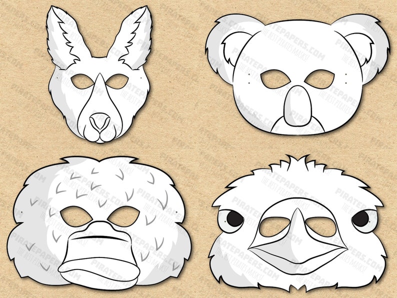 Australian Animals Masks Printable Coloring Kangaroo Koala - Etsy