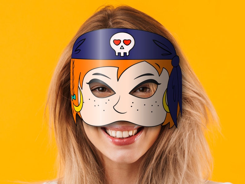 Pirate Girl Mask Printable, Paper DIY for Kids and Adults. PDF Template ...