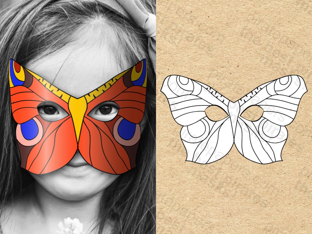 Butterfly Masks Printable Color Coloring Peacock Paper DIY - Etsy