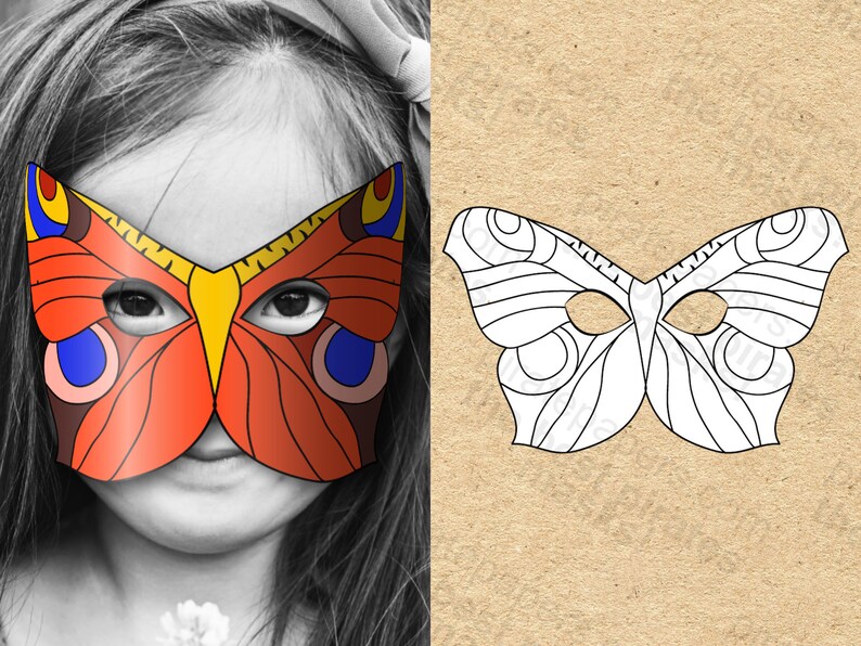 Butterfly Masks Printable Color Coloring Peacock Paper DIY - Etsy