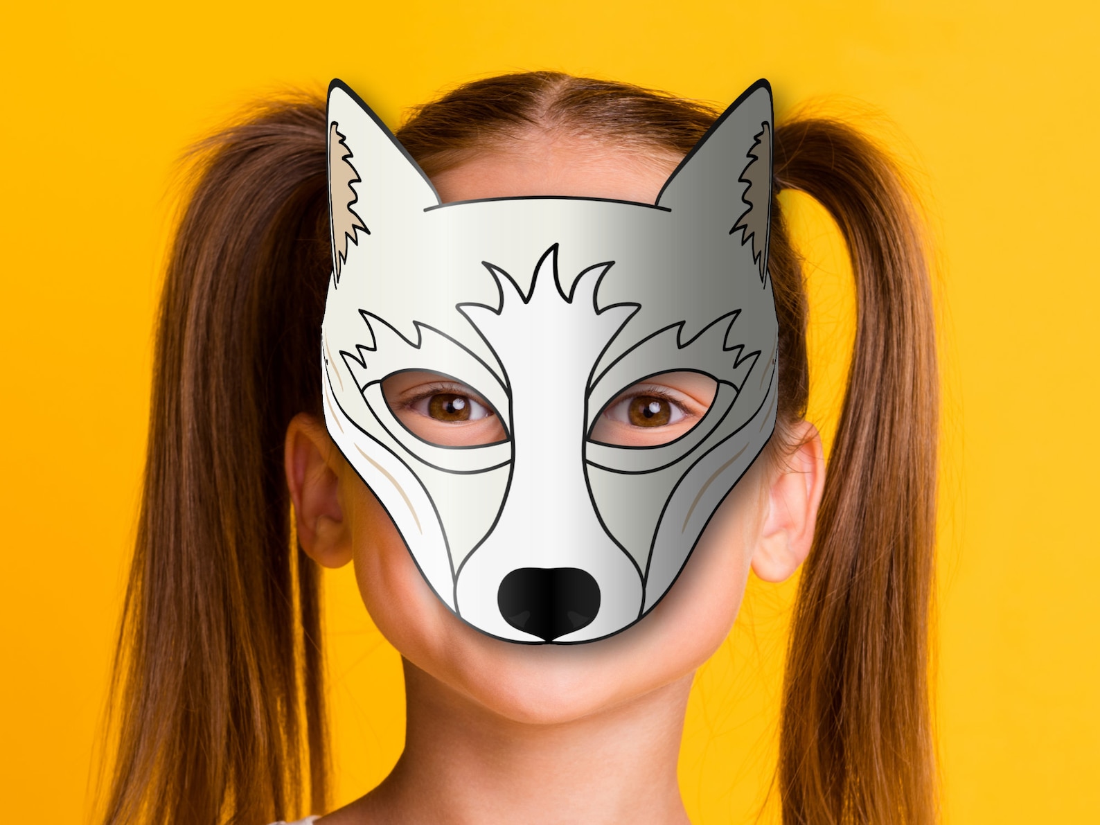 White Fox Mask Printable, Paper DIY for Kids and Adults. PDF Template ...