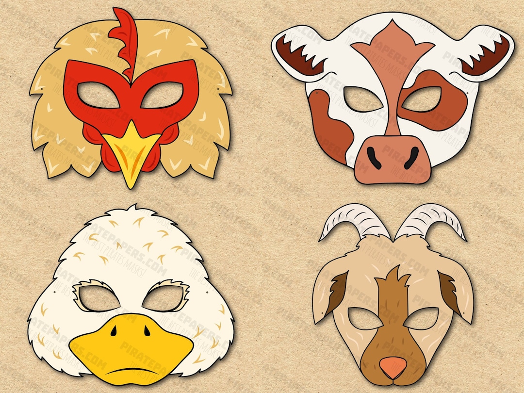 Barnyard Animals Masks Printable, Chicken, Cow, Duck, Goat, Paper DIY ...