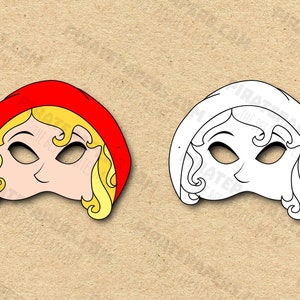 Little Red Riding Hood Masks Printable Color + Coloring, Paper DIY for ...