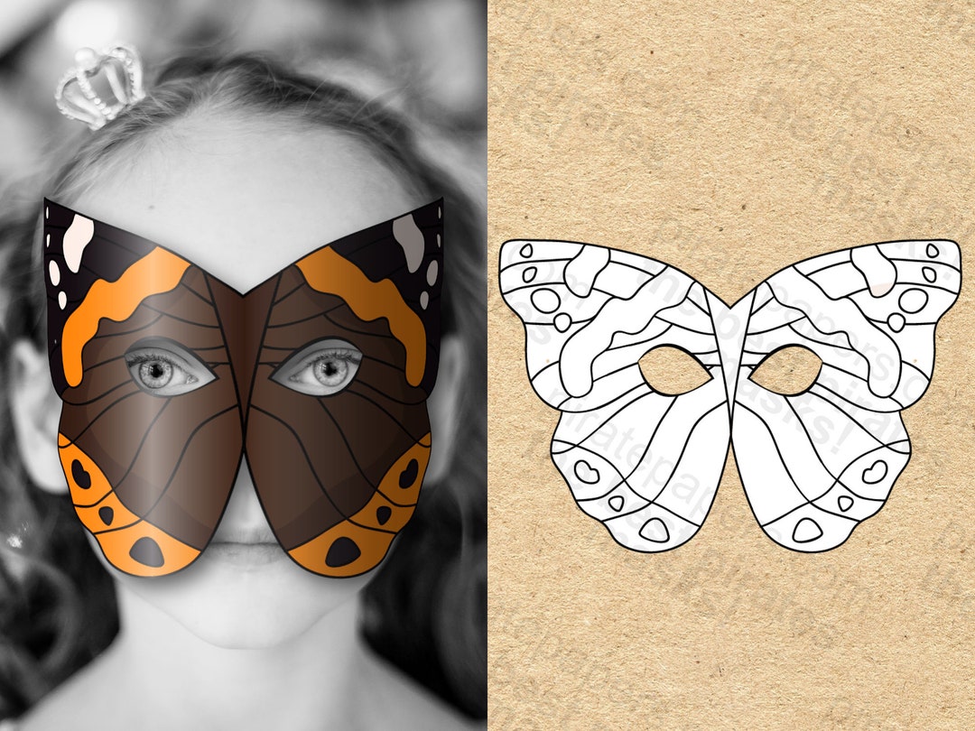 Butterfly Masks Printable Color Coloring Red Admiral Paper - Etsy