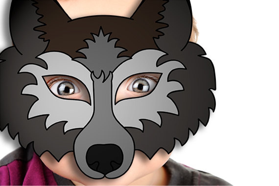 Wolf Mask Printable Wolf Costume Animal Mask Grey Wolf Masks | Etsy