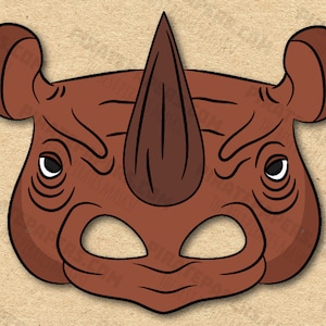 Rhino Mask Printable, Paper DIY for Kids and Adults. PDF Template ...