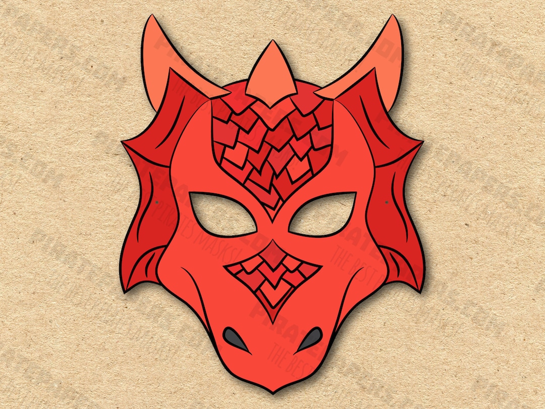 Red Dragon Mask Printable, Paper DIY for Kids and Adults. PDF Template ...