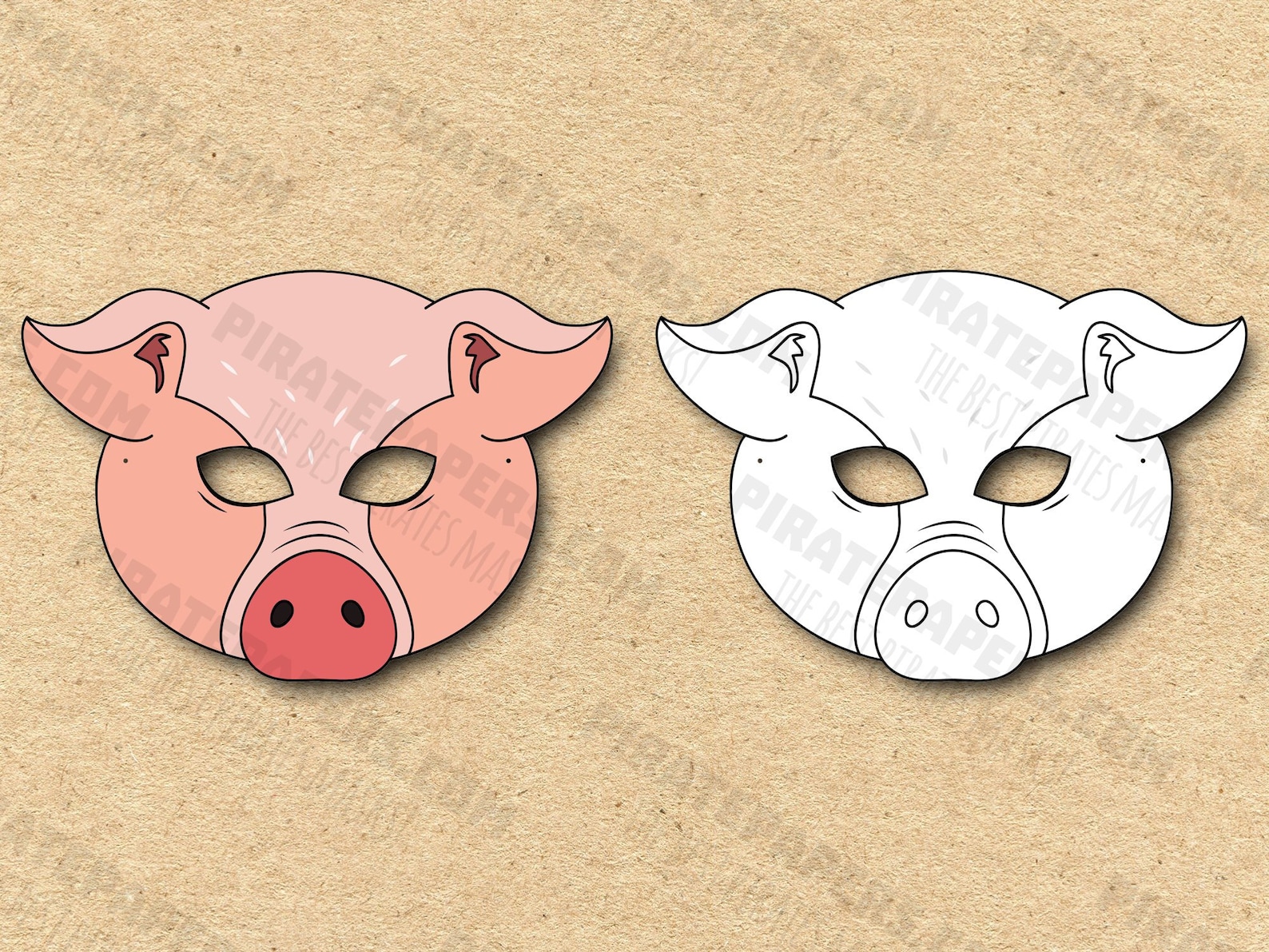 Pig Masks Printable Color Coloring, Paper DIY for Kids and Adults. PDF ...