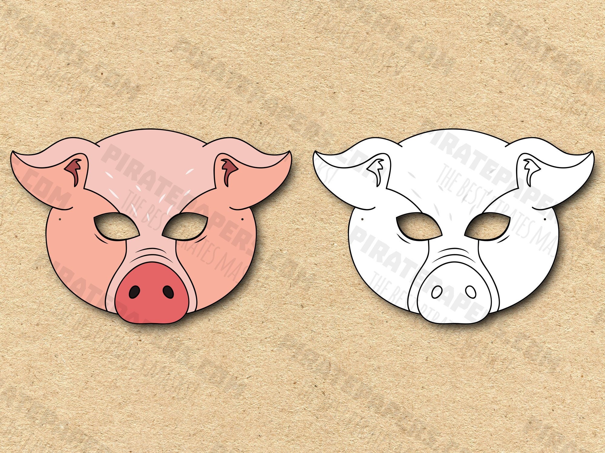 Pig Masks Printable Color Coloring, Paper DIY for Kids and Adults. PDF ...