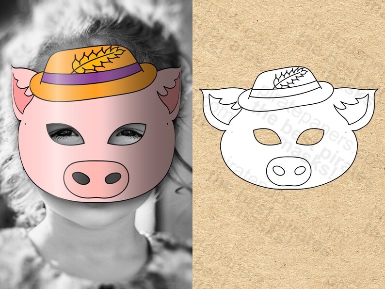 Pig 2 Color Coloring Printable Mask the Three Little Pigs - Etsy