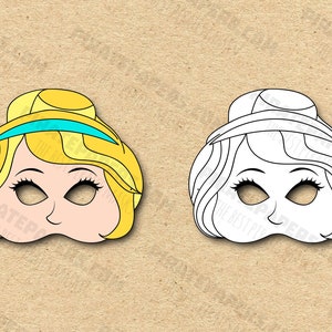 Cinderella Masks Printable Color + Coloring, Paper DIY for Kids and ...