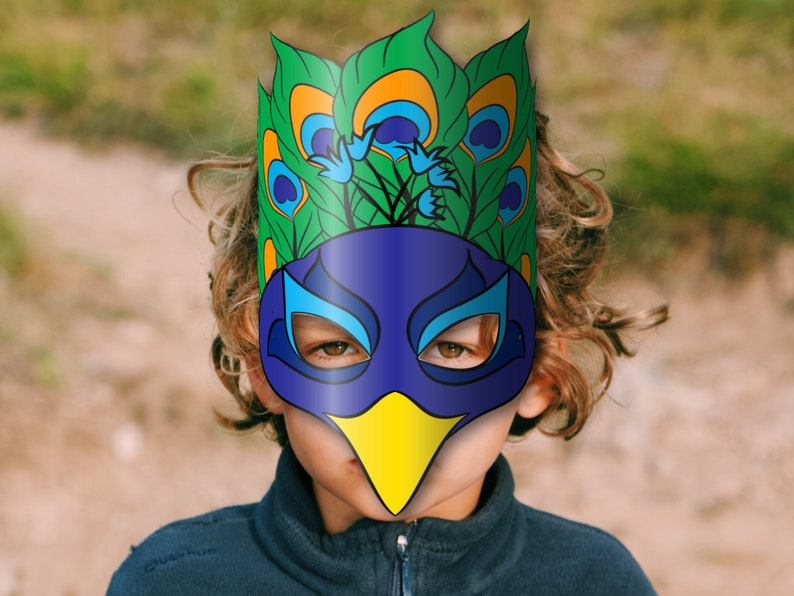 Peacock Masks Printable Color + Coloring, Paper DIY for Kids and Adults ...