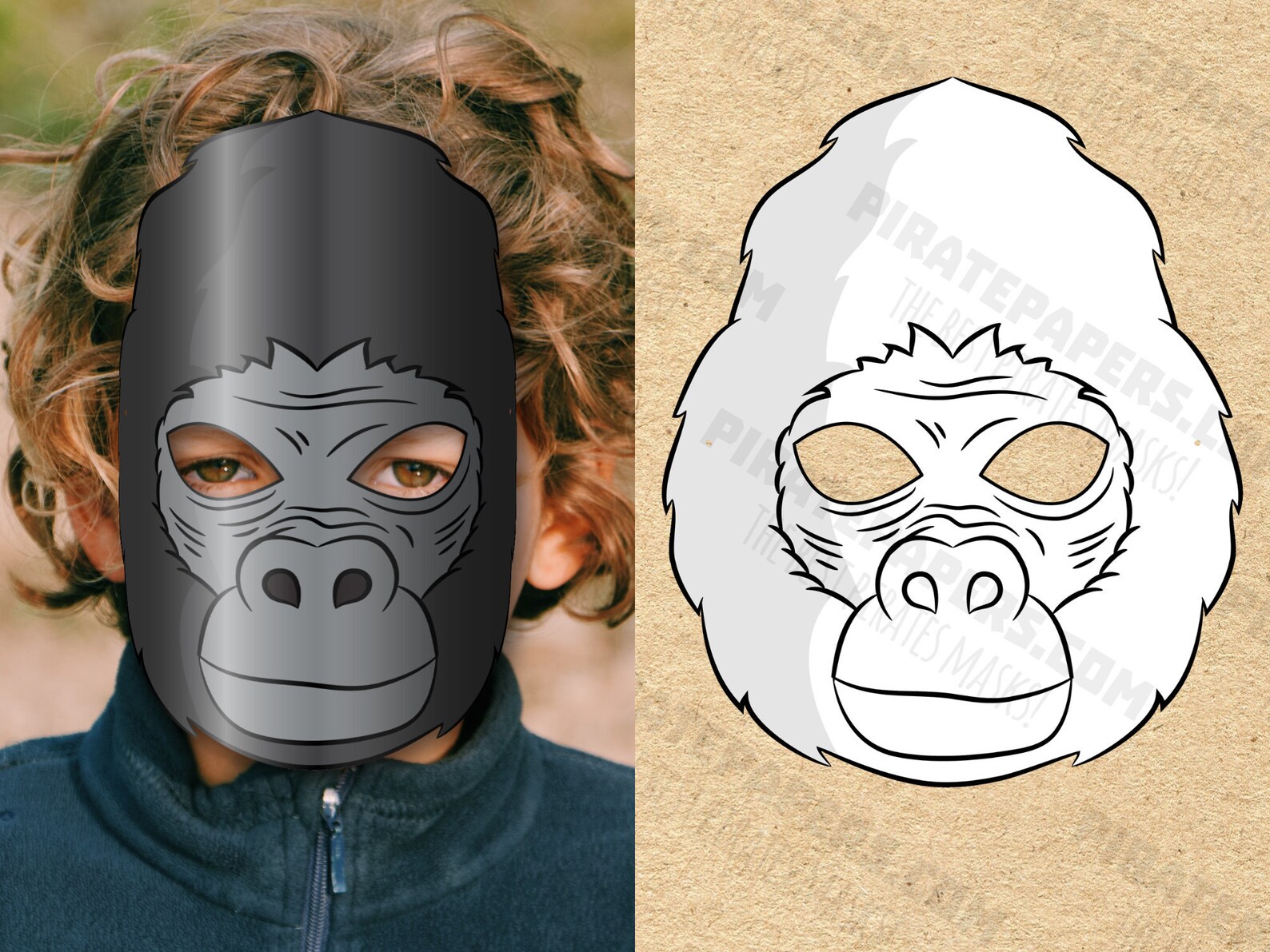 Gorilla Masks Printable Color Coloring Paper DIY for Kids - Etsy