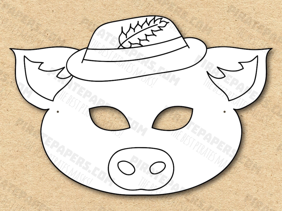 Pig #2 Mask Printable Coloring (the Three Little Pigs), Paper DIY for ...