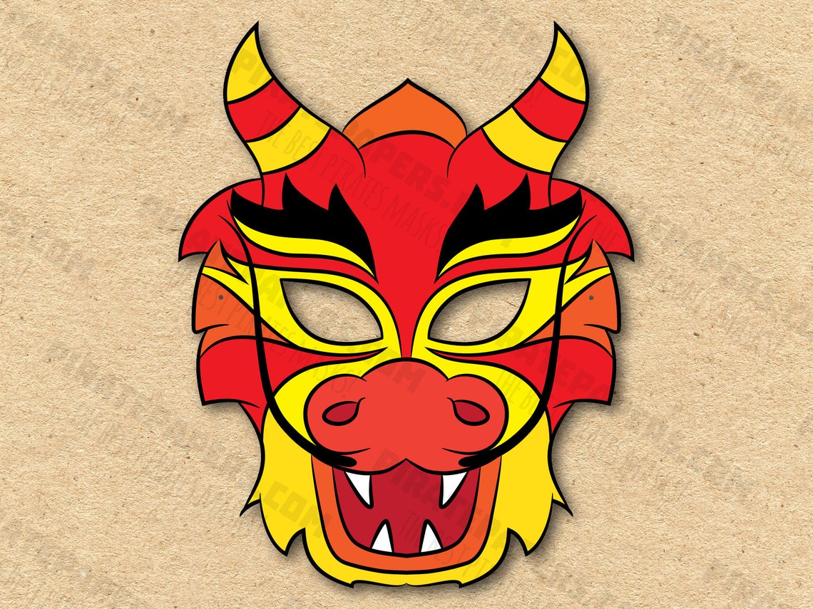 Chinese Dragon Masks Printable Color Coloring, Paper DIY for Kids and ...