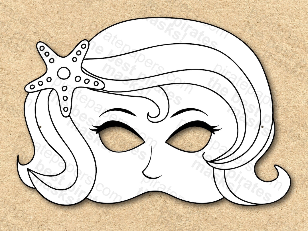 Little Mermaid Mask Printable Coloring Paper DIY for Kids and - Etsy