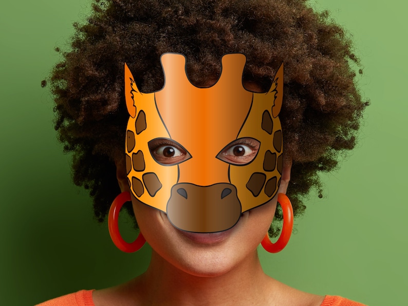 Giraffe Mask Printable, Paper DIY for Kids and Adults. PDF Template ...