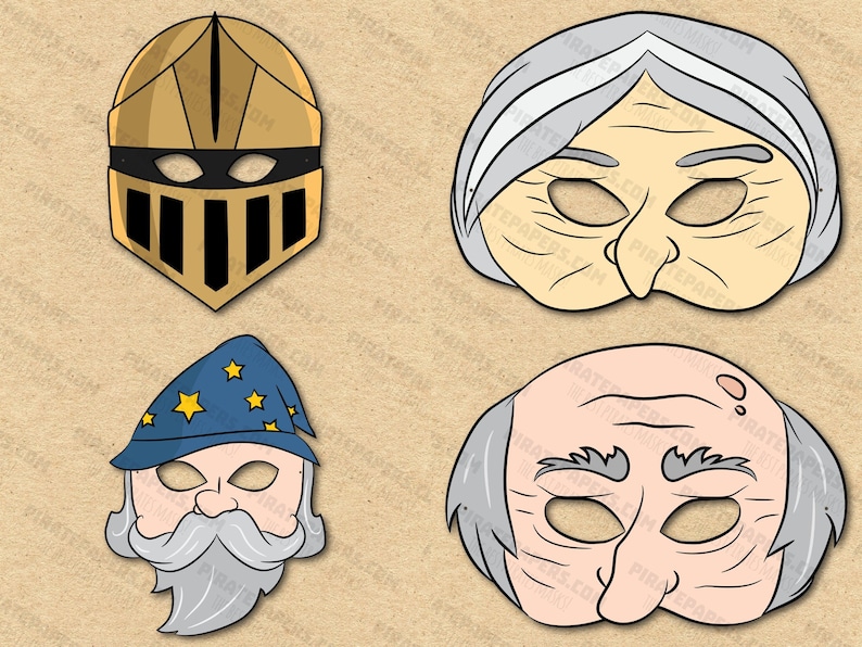 Fairy Tale 2 Masks Printable, Wizard, Knight, Old Woman, Old Man. Paper ...