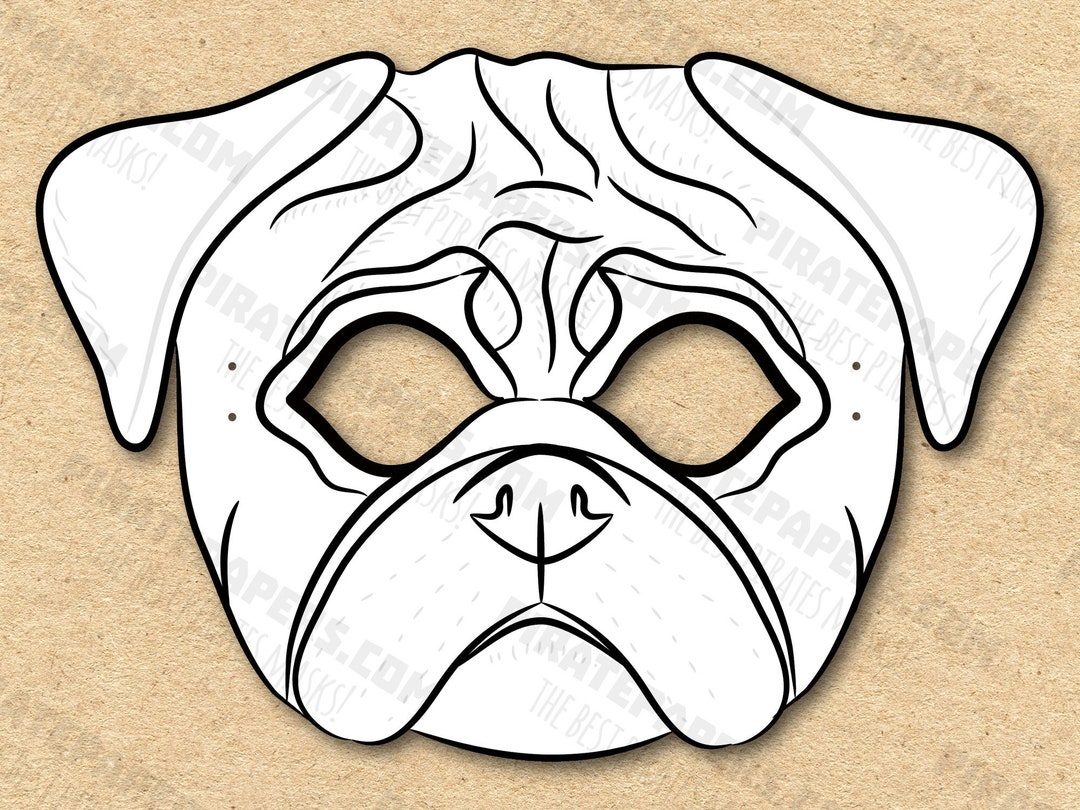 Pug Mask Printable Coloring, Paper DIY for Kids and Adults. PDF ...