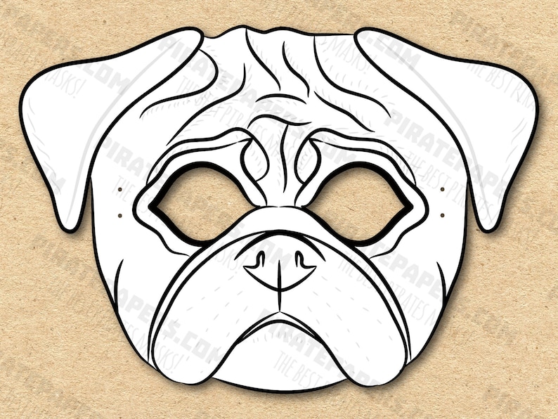 Pug Mask Printable Coloring, Paper DIY for Kids and Adults. PDF ...