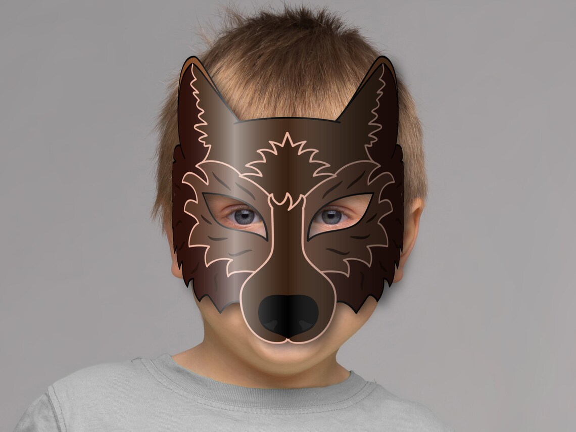 Brown Wolf Mask Printable, Paper DIY for Kids and Adults. PDF Template ...