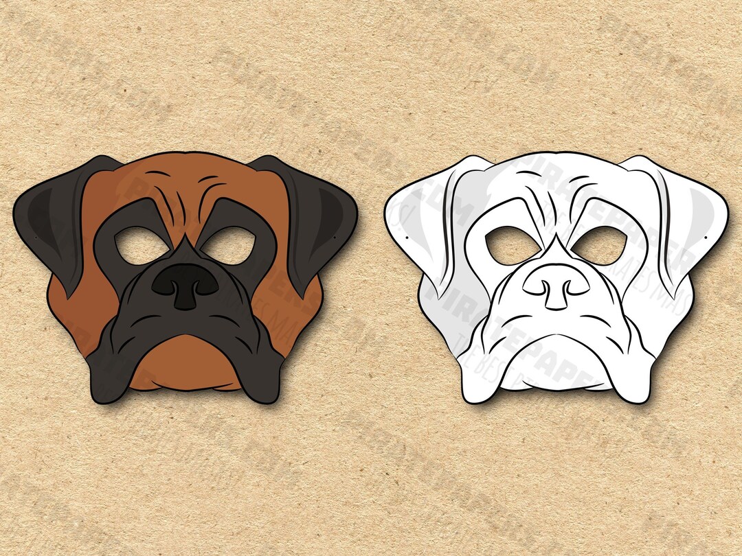 Dog Boxer Masks Printable Color + Coloring Breed, Paper DIY for Kids ...