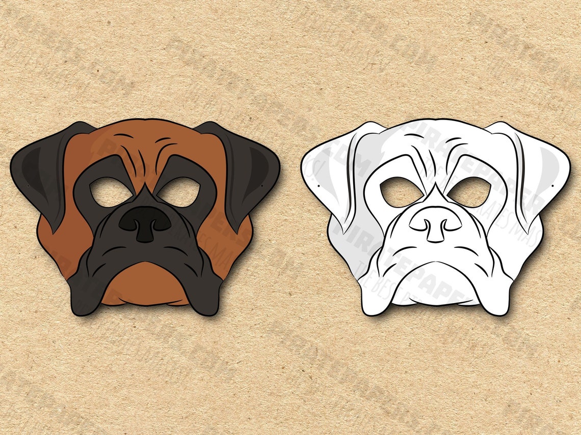 Dog Boxer Masks Printable Color Coloring Breed, Paper DIY for Kids and ...