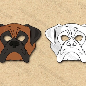 Dog Boxer Masks Printable Color + Coloring Breed, Paper DIY for Kids ...