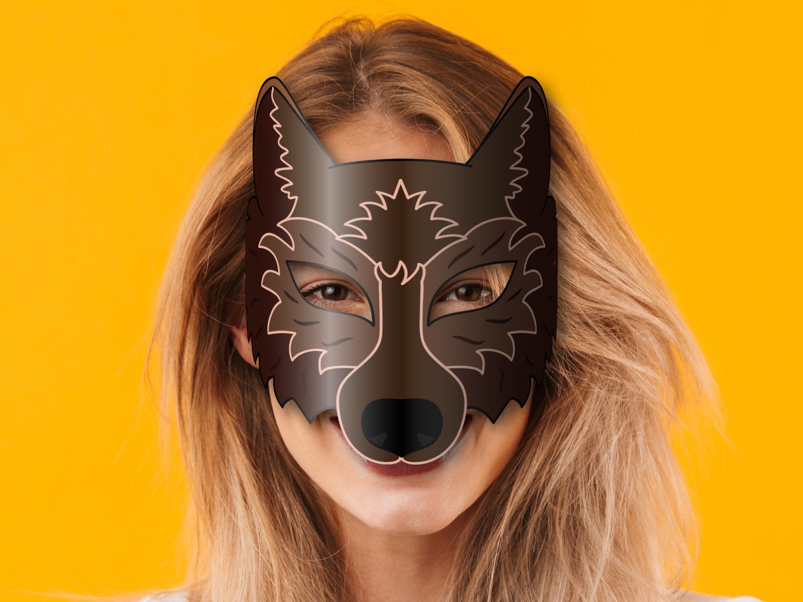 Brown Wolf Mask Printable, Paper DIY for Kids and Adults. PDF Template ...